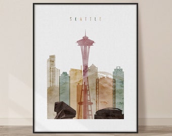 Seattle Skyline Seattle Washington Cityscape Art Print Poster - Etsy