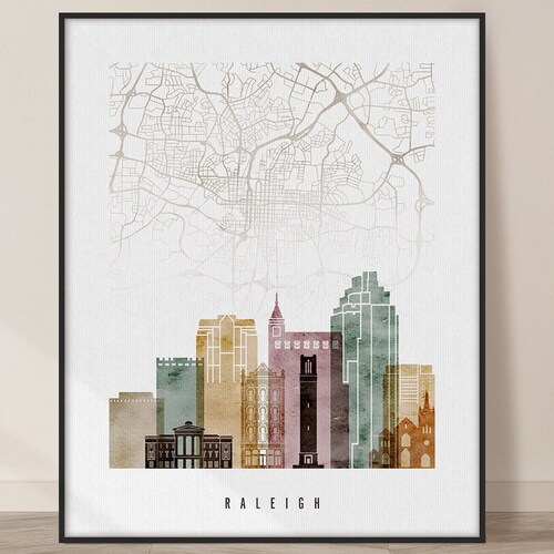 Raleigh NC Watercolor Illustration Wall Art - Etsy