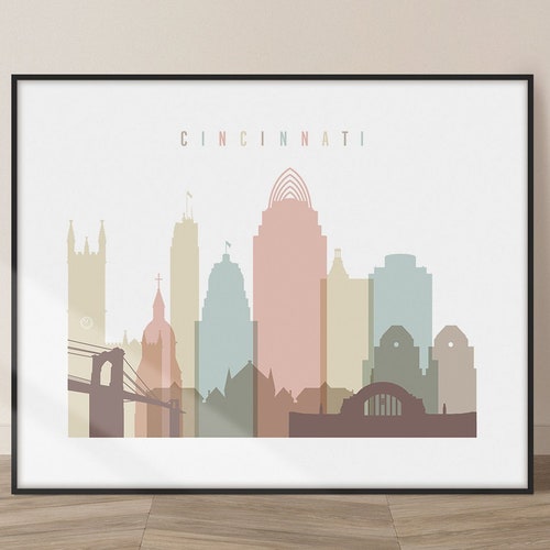 Cincinnati Skyline Art Print Notecards Sticker | Etsy
