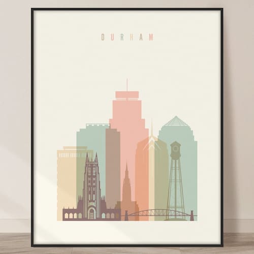 Durham North Carolina Poster Art Print City Skyline NC Item - Etsy