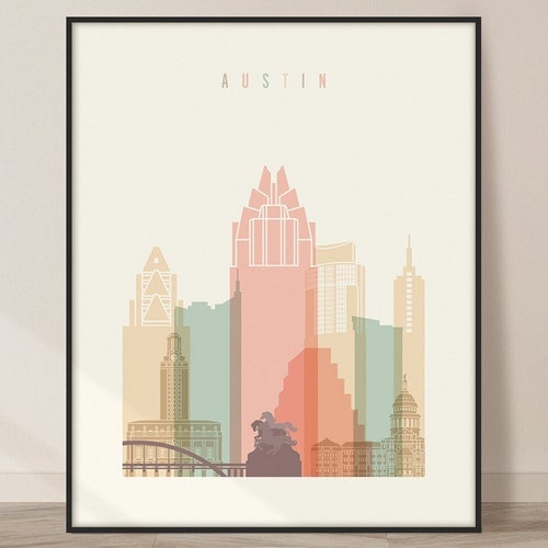Austin Texas Poster Downtown City Skyline Art Print Austin - Etsy