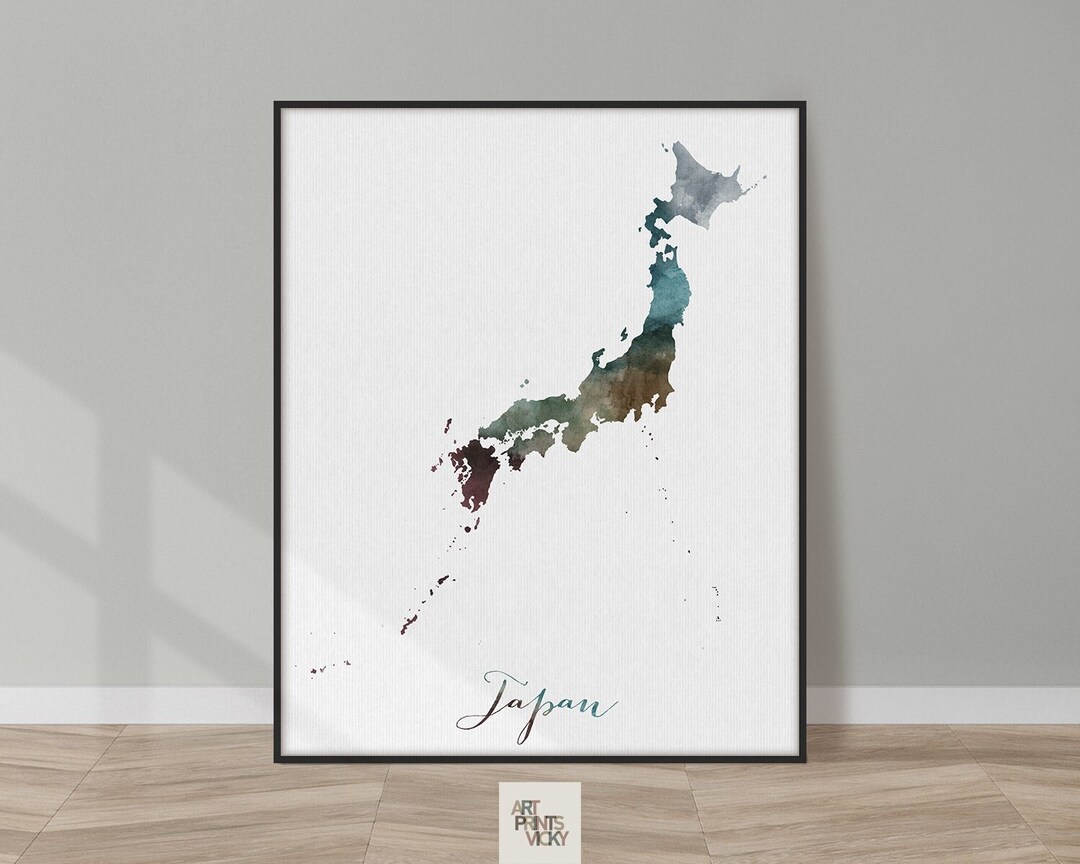 Japan Map Art Japan Map Print Poster Japan Watercolour Map - Etsy