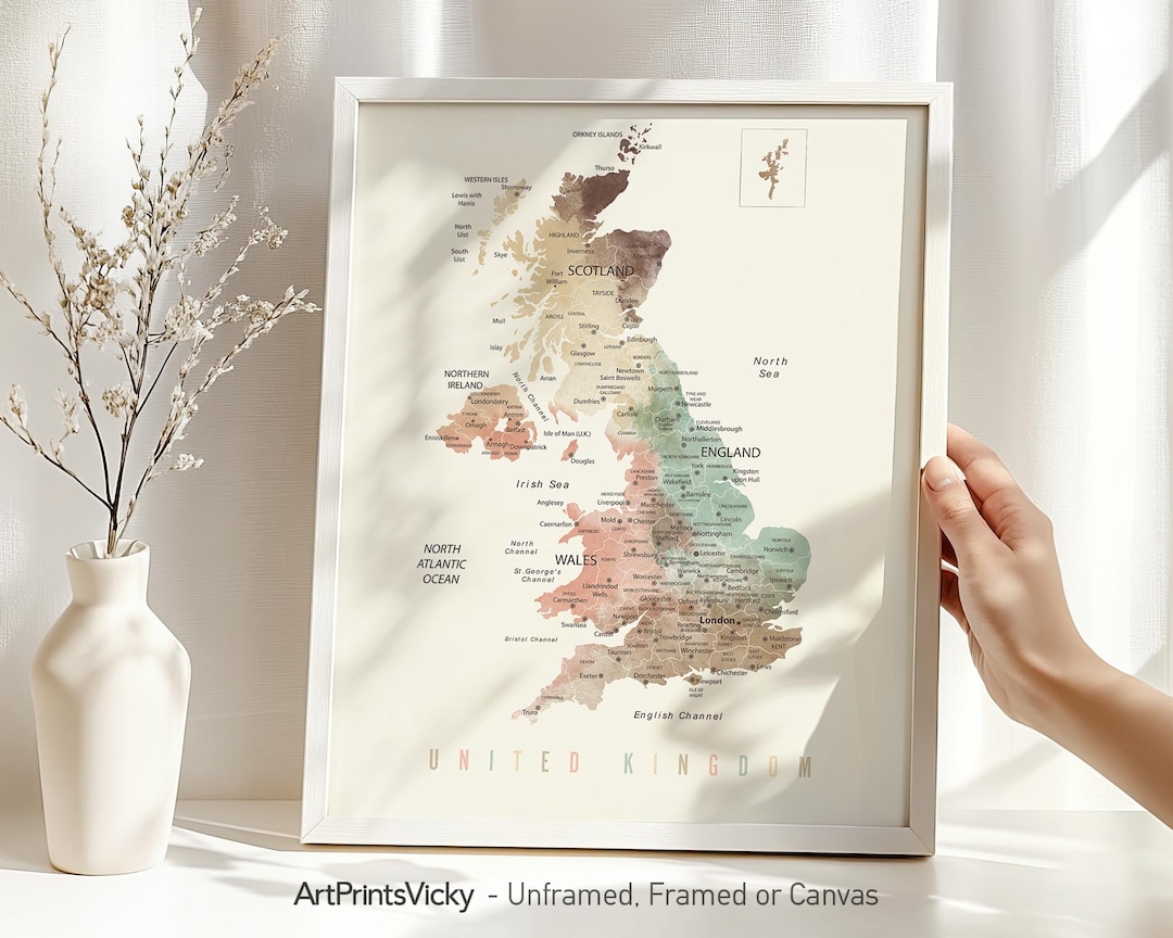 United Kingdom Wall Map Poster | Detailed UK Map Print | British Framed ...