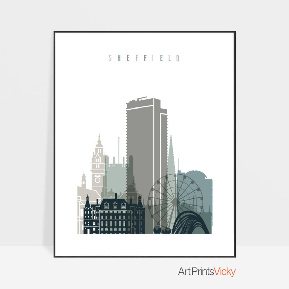 Sheffield poster Sheffield skyline print wall art Travel | Etsy