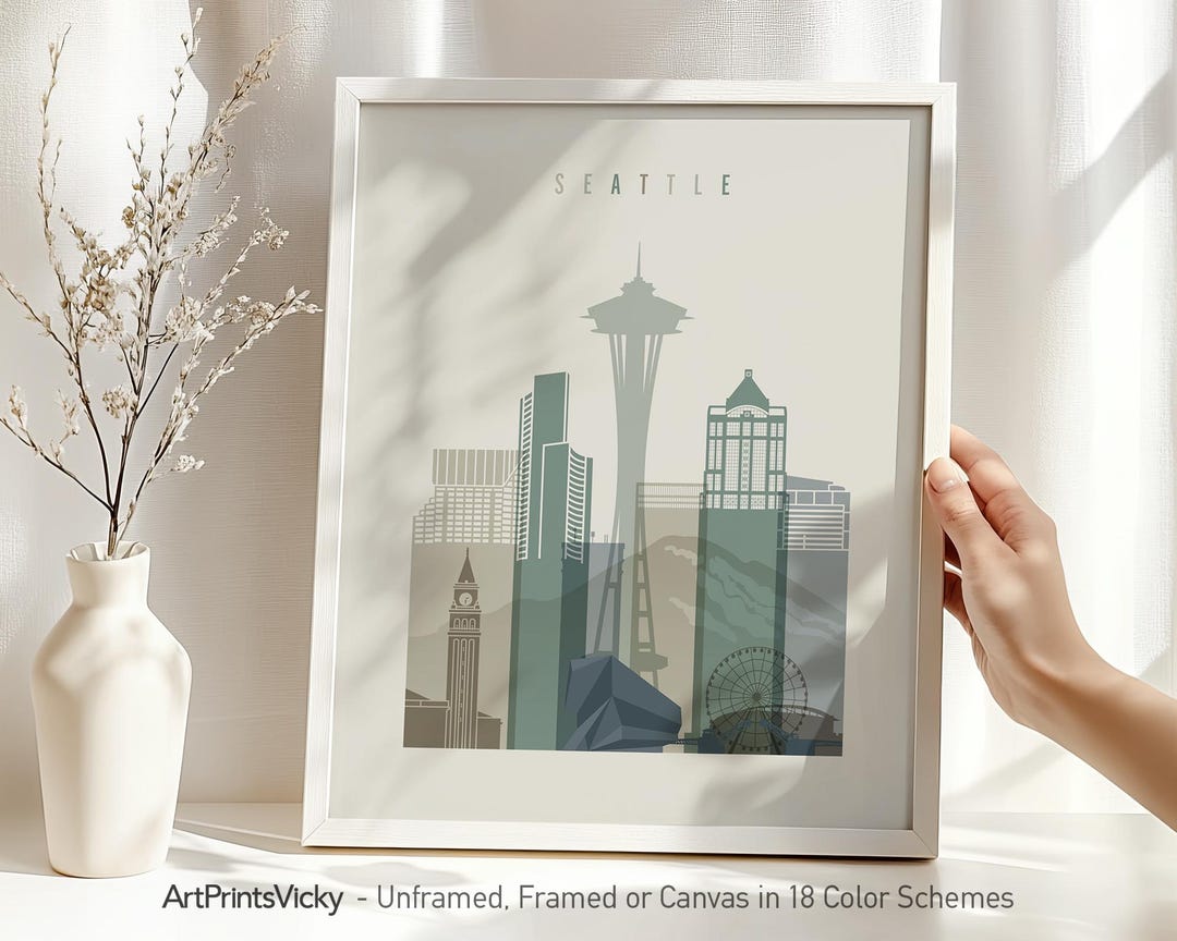 Seattle Art Print, Seattle Skyline Poster, Lime Cream Wall Art Print ...