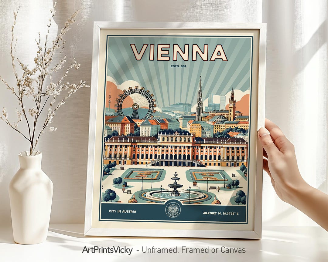 Vienna Poster, Retro Print, Austria Wall Art, Customised Travel Gifts ...
