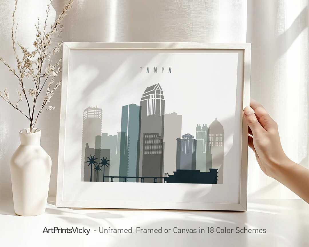 Tampa Print, Tampa Skyline Poster Wall Art, Florida Cityscape, Travel ...