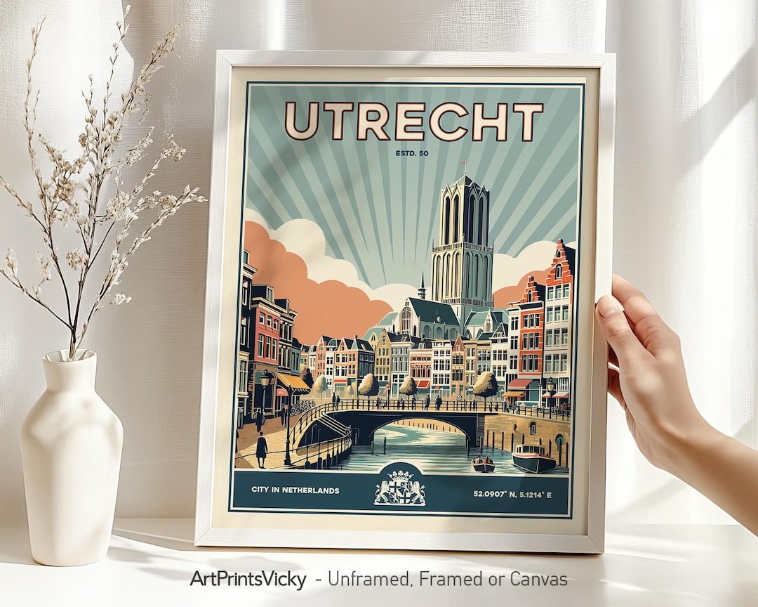 Utrecht Poster | Utrecht Print Wall Art Netherlands in Retro Style ...