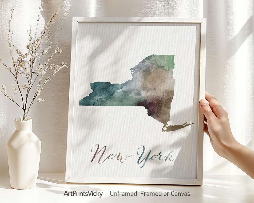 New York State Map Art Poster, Personalised Travel Print for Home ...