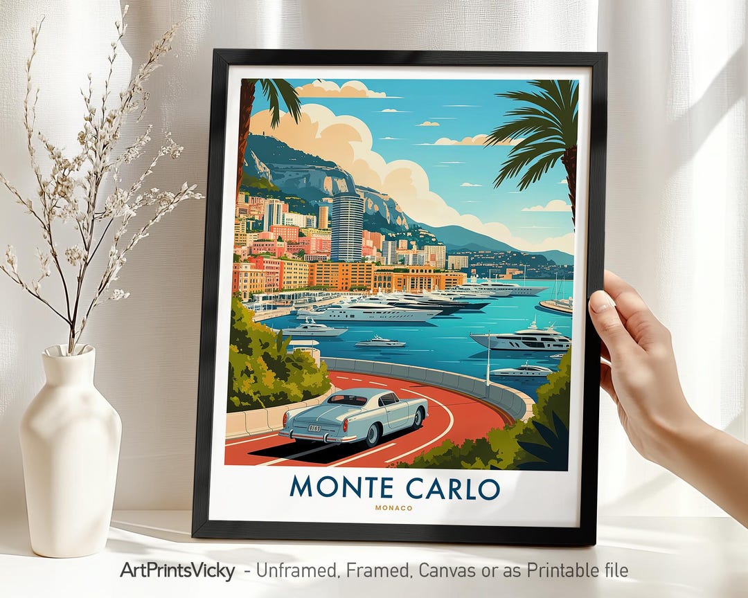 Monaco Print, Monte Carlo Retro Poster, Travel Gifts, Wall Art Decor - Etsy
