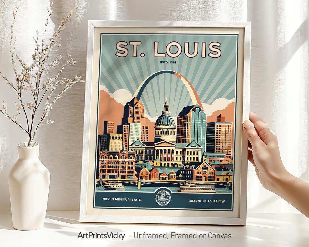 St Louis Prints | St Louis Poster Skyline | Wall Art in Retro Style ...