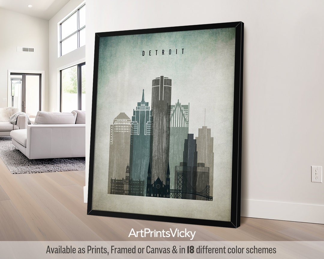 Detroit Art Print Detroit Wall Art Poster Skyline Travel - Etsy