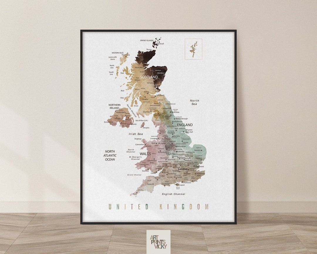 United Kingdom Map Wall Art - Etsy