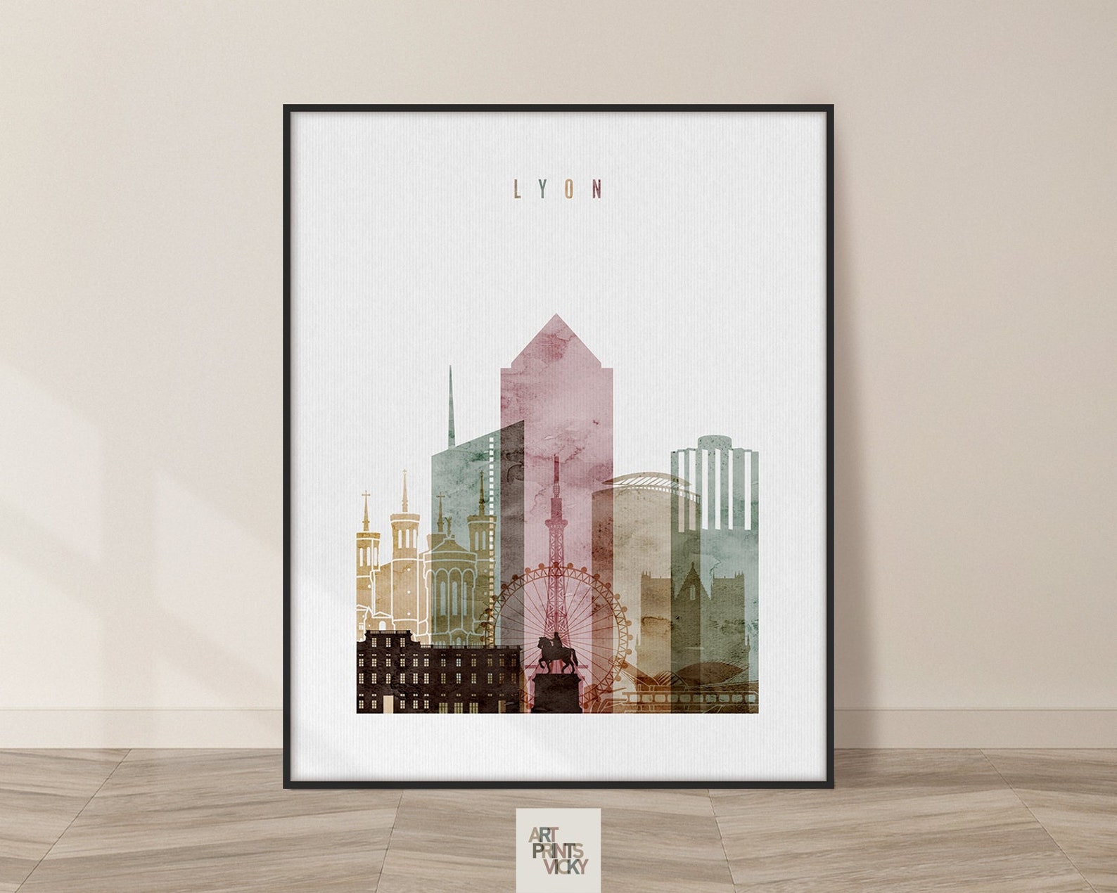 Lyon Poster Lyon Watercolor Print Lyon France Skyline Wall - Etsy