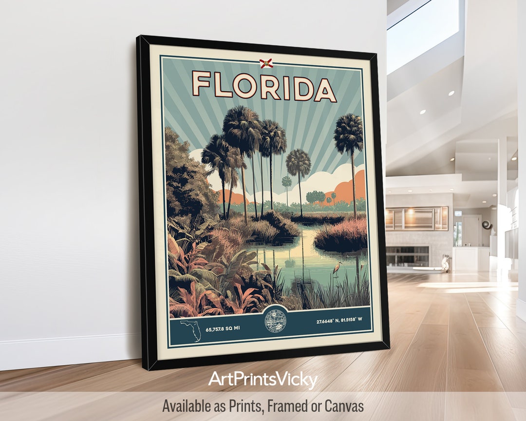 Florida State Print Wall Art Poster Travel Gifts Customised Prints ...