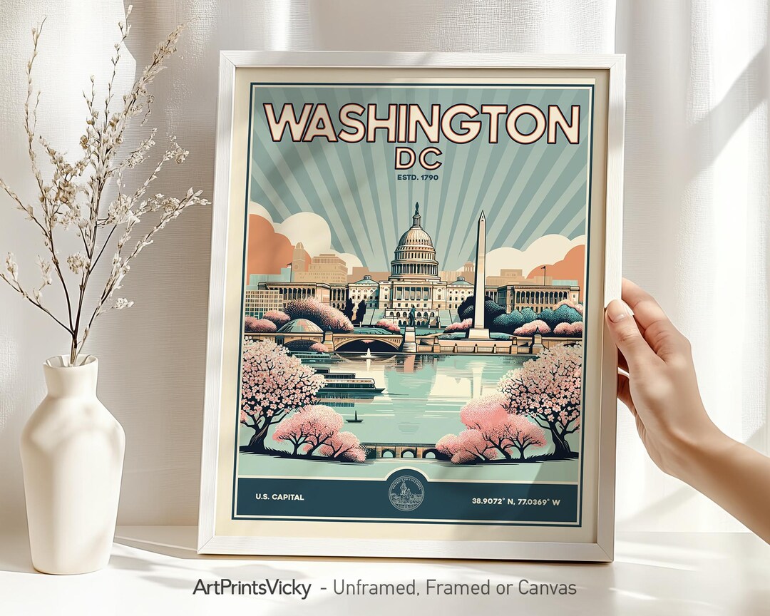 Washington DC Art Print | Washington DC Poster in Retro Style | Travel ...