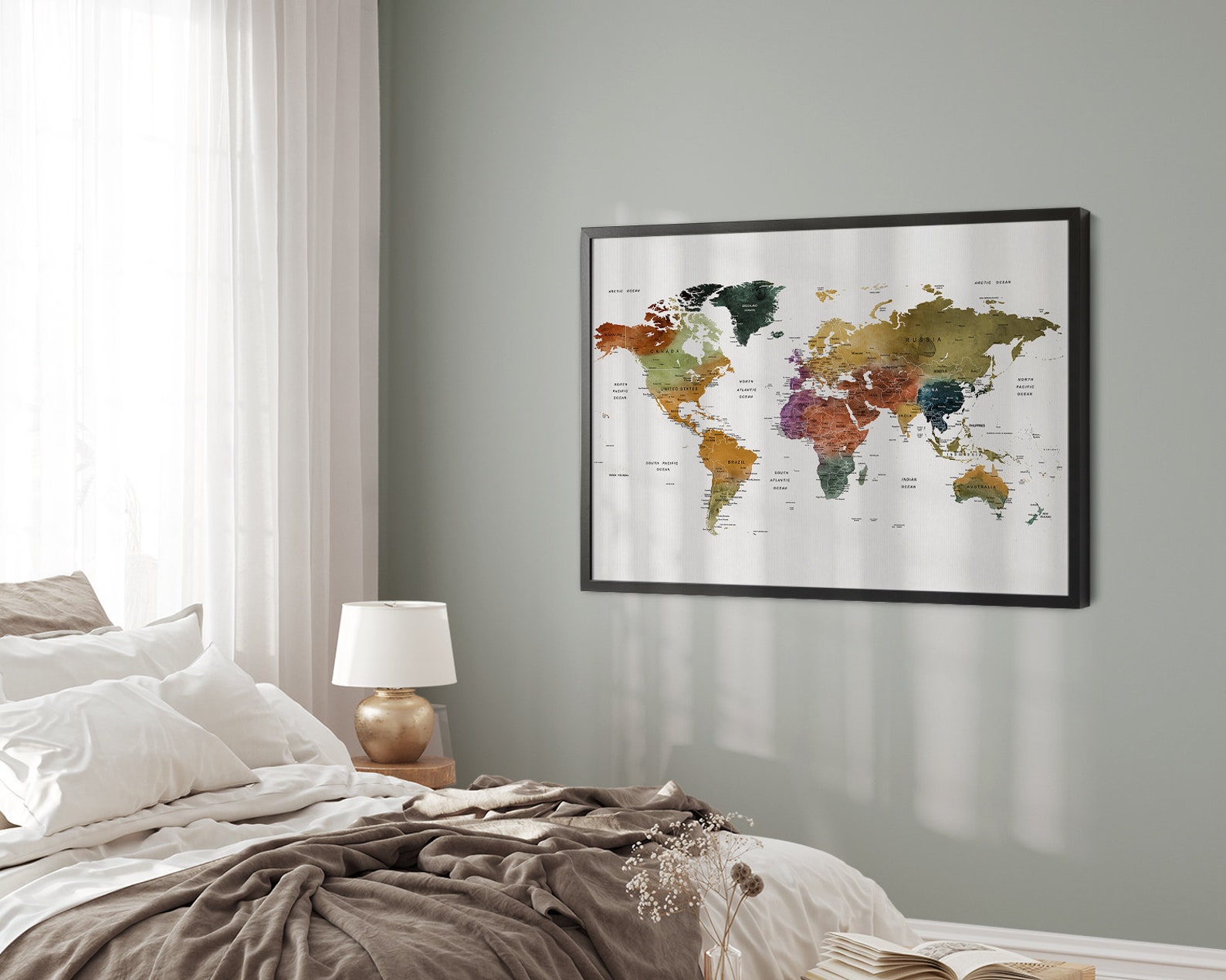 World Map Wall Art World Map Large World Map Print Detailed - Etsy