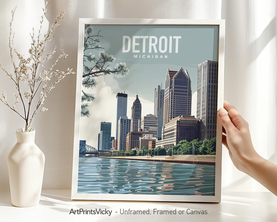 Detroit Prints, Detroit Poster Skyline, Michigan Wall Art, Travel Decor ...