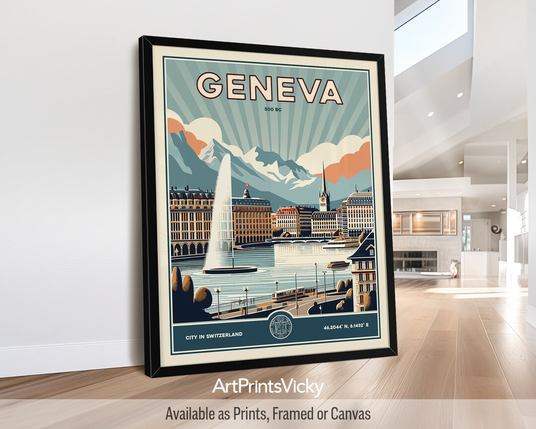 Geneva Poster Geneva Print Wall Art in Retro Style - Etsy