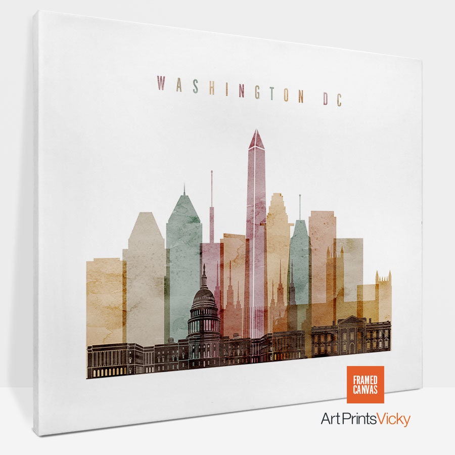 Prints Giclée Art & Collectibles Washington DC Skyline Orange Bokeh ...