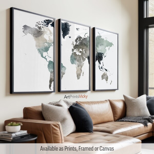 3 Piece World Map Wall Art - Etsy