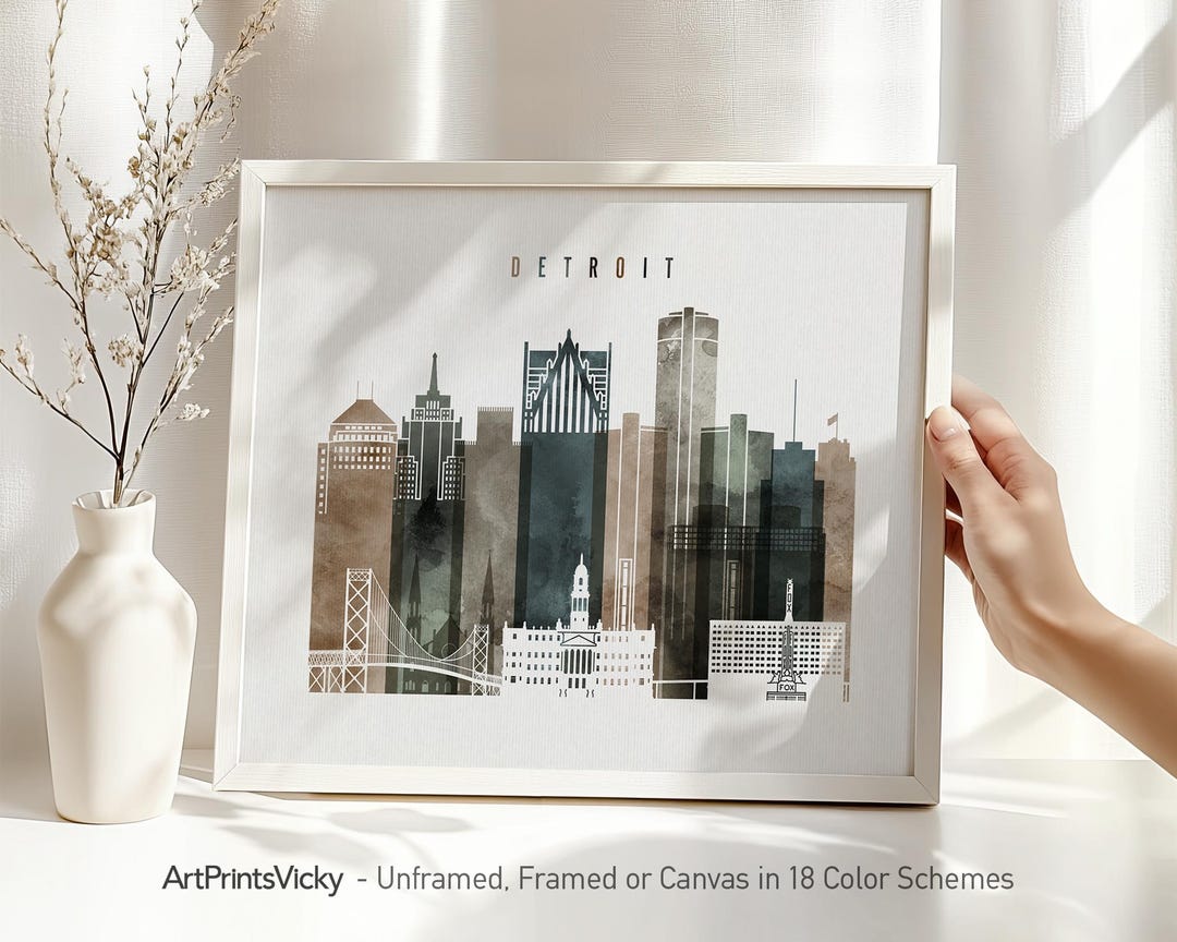 Detroit Wall Art, Michigan Cityscape Poster, Skyline Print, Travel Gift ...