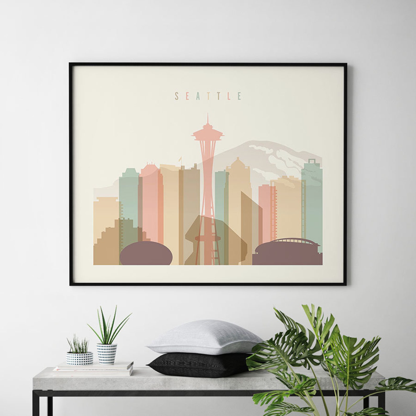Seattle art print Seattle wall art Seattle skyline poster | Etsy