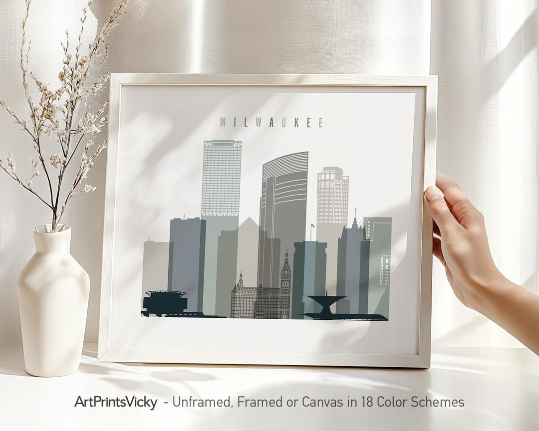 Milwaukee Skyline Wall Art Print - Minimalist Poster - Framed or Canvas ...