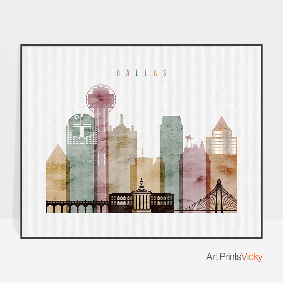 Dallas poster Dallas print wall art Dallas skyline city | Etsy