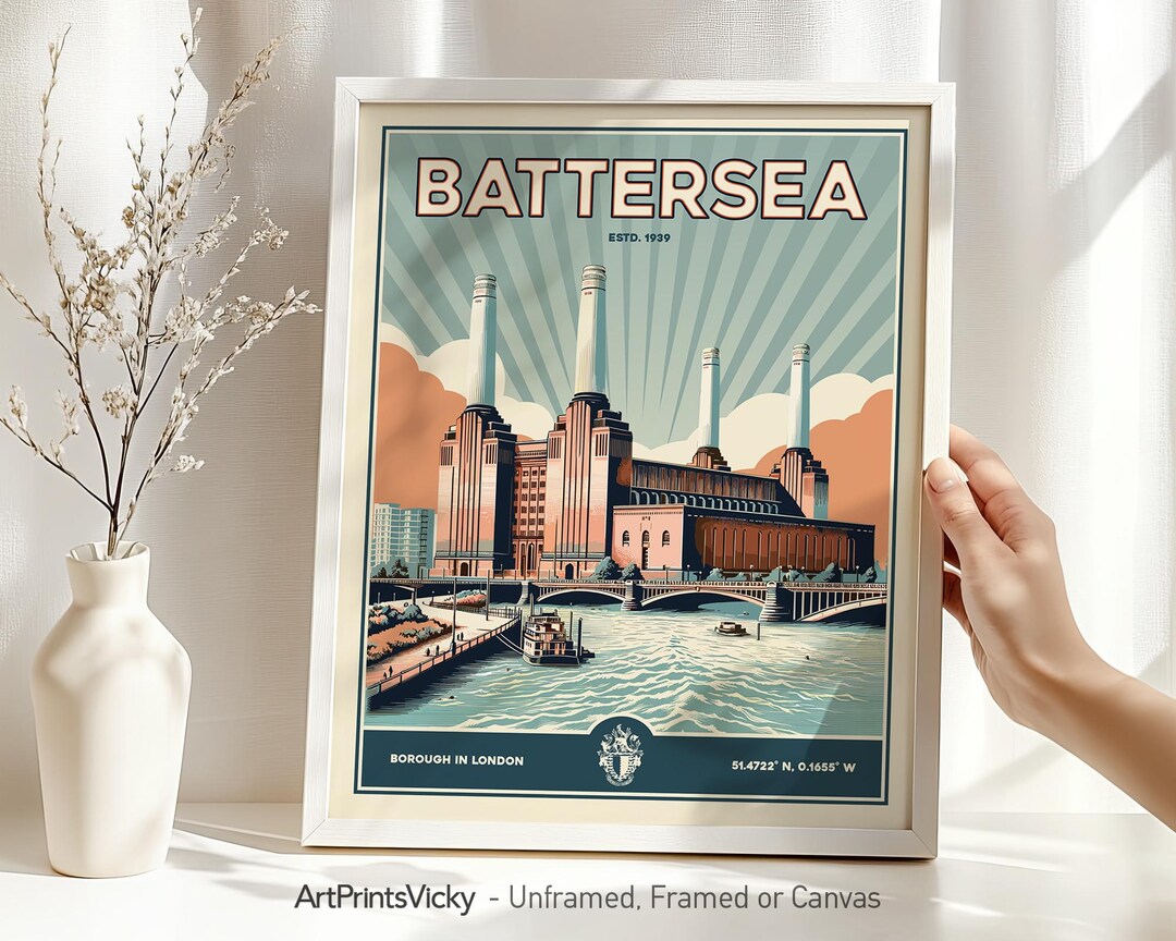 London Battersea Power Station Print, Poster Retro, Travel Wall Art ...