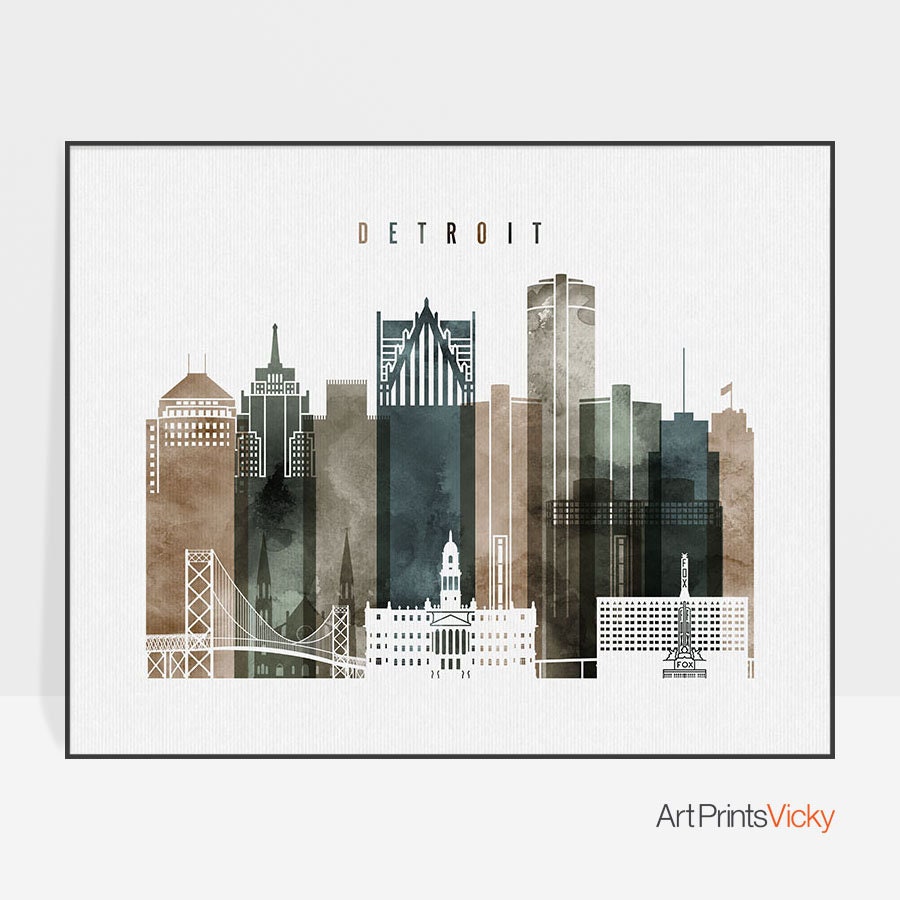 Detroit art Detroit print poster Detroit skyline wall art | Etsy
