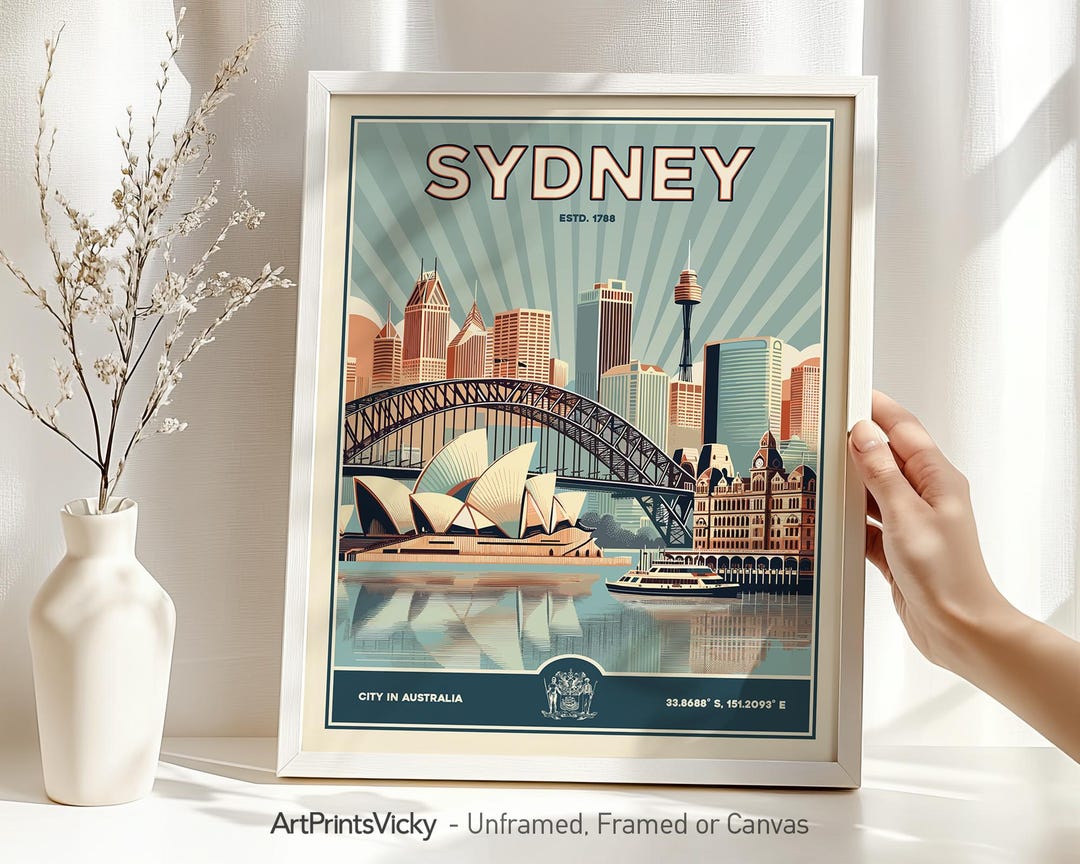 Sydney Retro Travel Poster: Opera House & Harbour Bridge Art Print ...