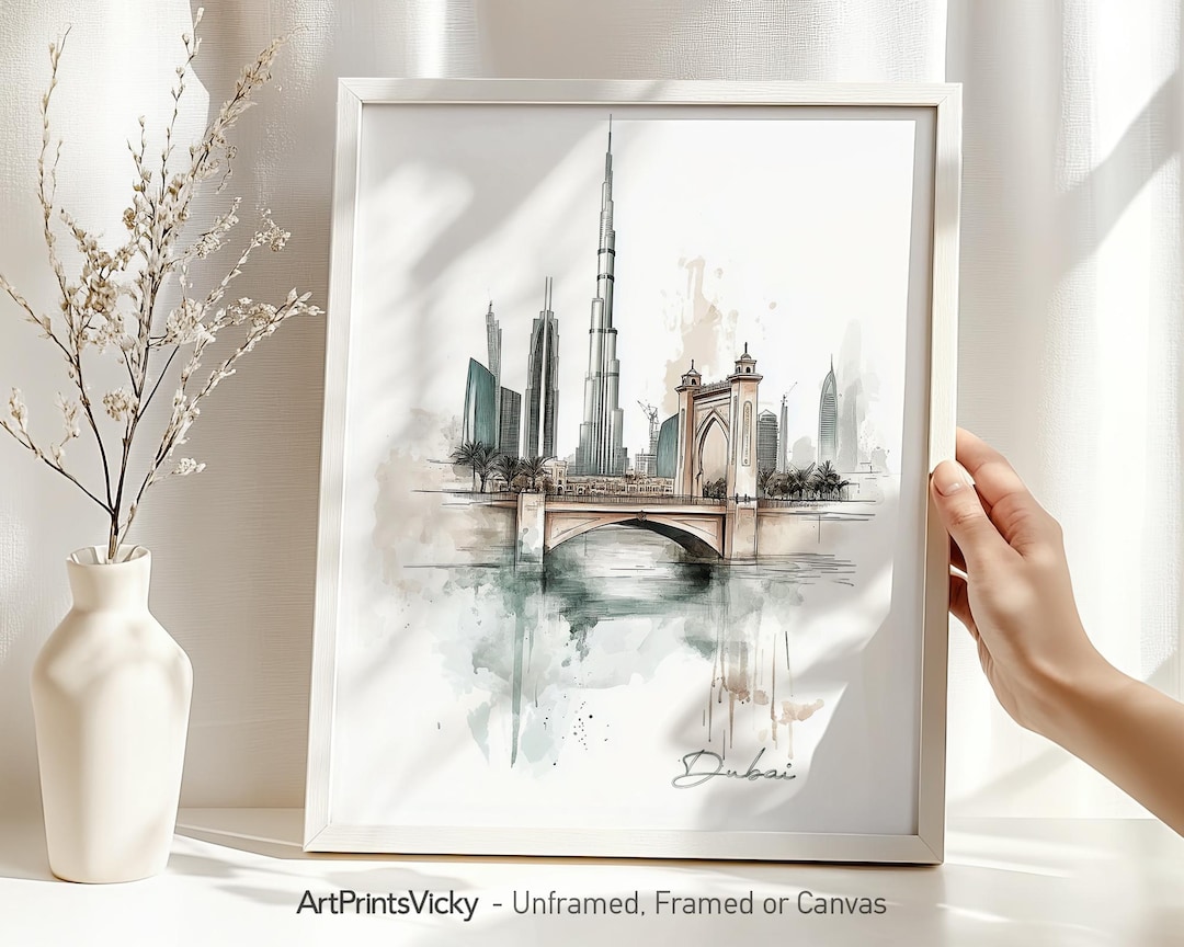 Dubai Art Print Dubai Skyline Poster Drawing Dubai Wall Art ...