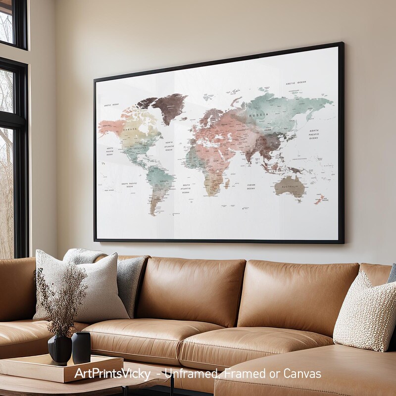 World Map Wall Art - Etsy
