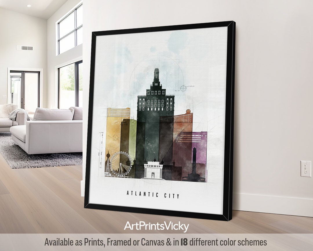 Atlantic City Art, Atlantic City Print, Skyline Poster, Travel Print ...