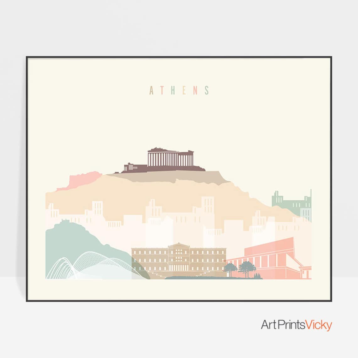 Athens Greece art print Athens skyline poster Athens Wall | Etsy