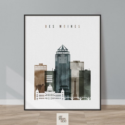 Des Moines Skyline Art Print City Skyline Poster Des - Etsy