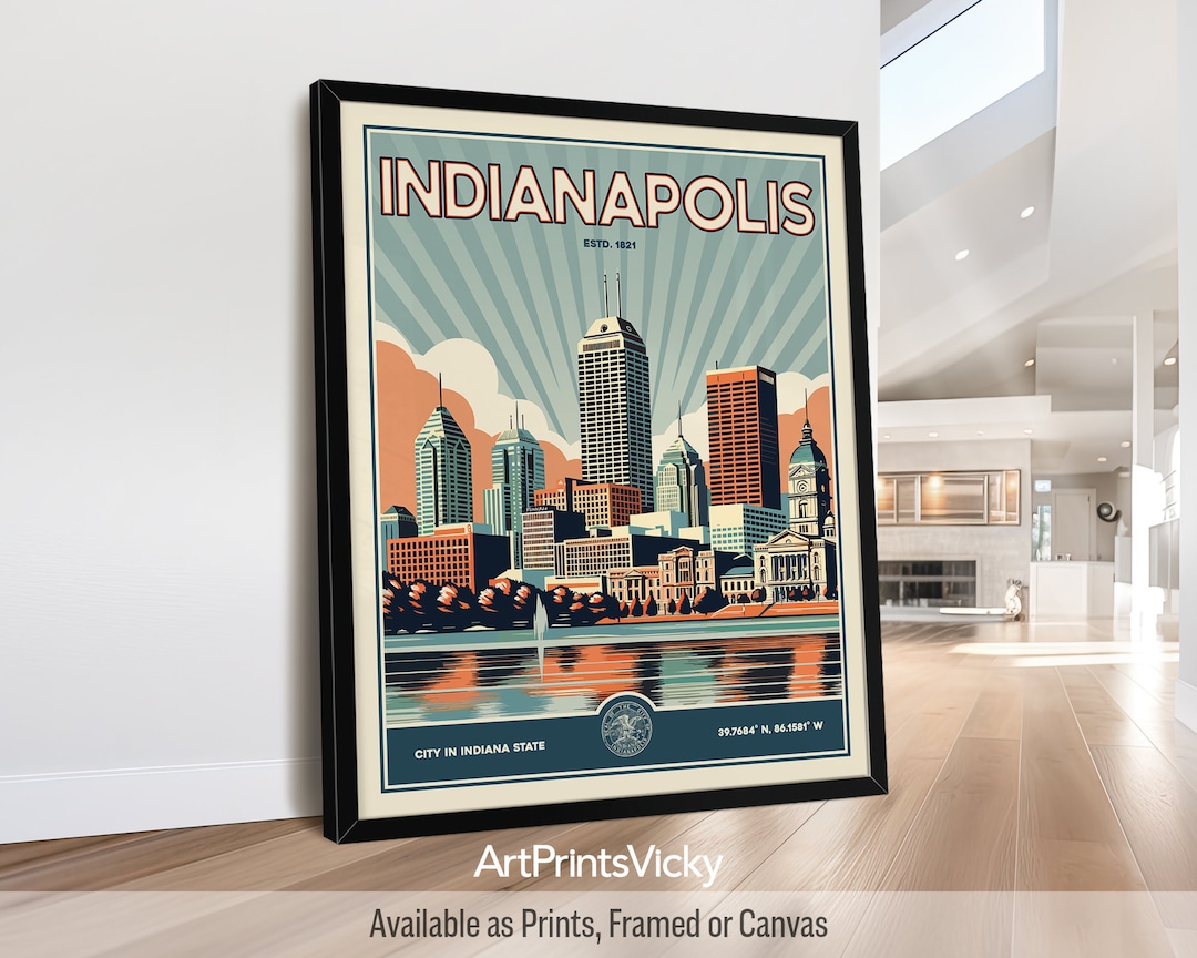 Indianapolis Print Indianapolis Poster in Retro Style Skyline Wall Art ...