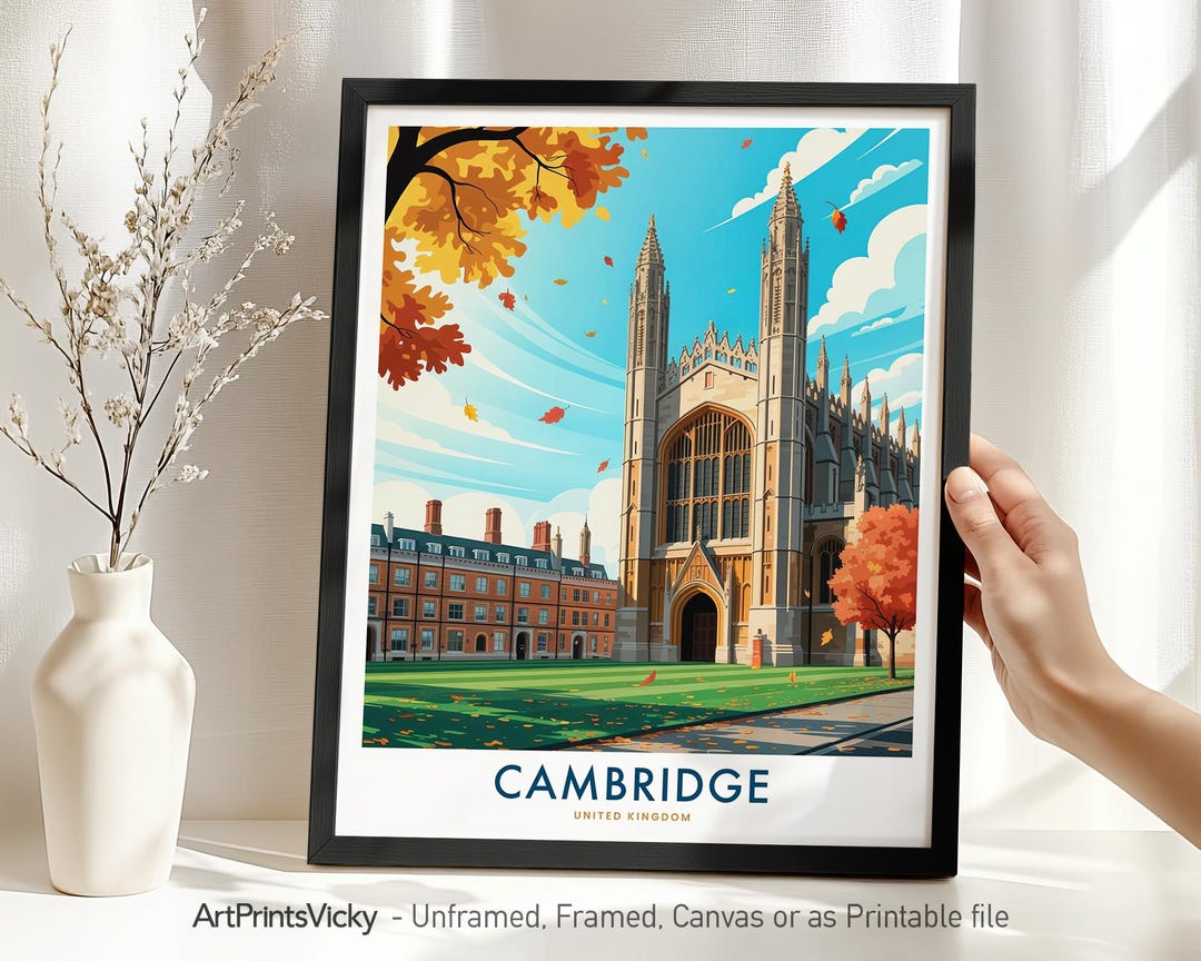 Cambridge Print, Retro Poster, UK Cityscape Wall Art Poster - Etsy