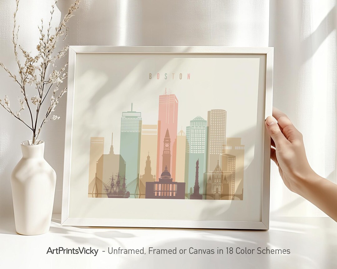 Boston Skyline Print, Boston Poster, Massachusetts Wall Art Cityscape ...