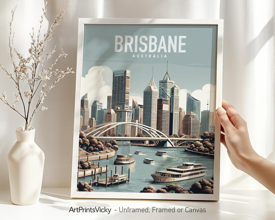 Brisbane Poster Brisbane Print Skyline Wall Art Decor for Homes ...