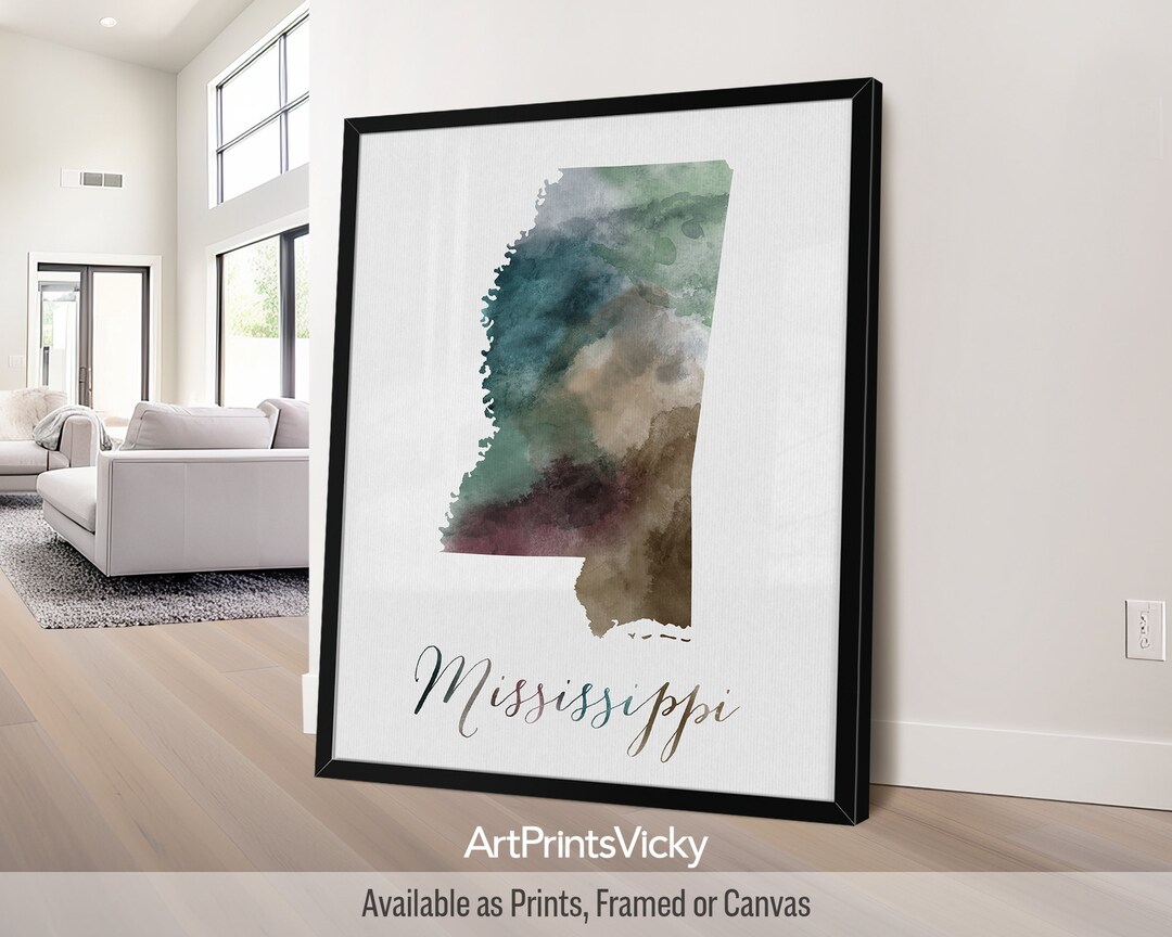 Mississippi Map Poster Print Personalised Gifts Wall Art Decor for Home ...