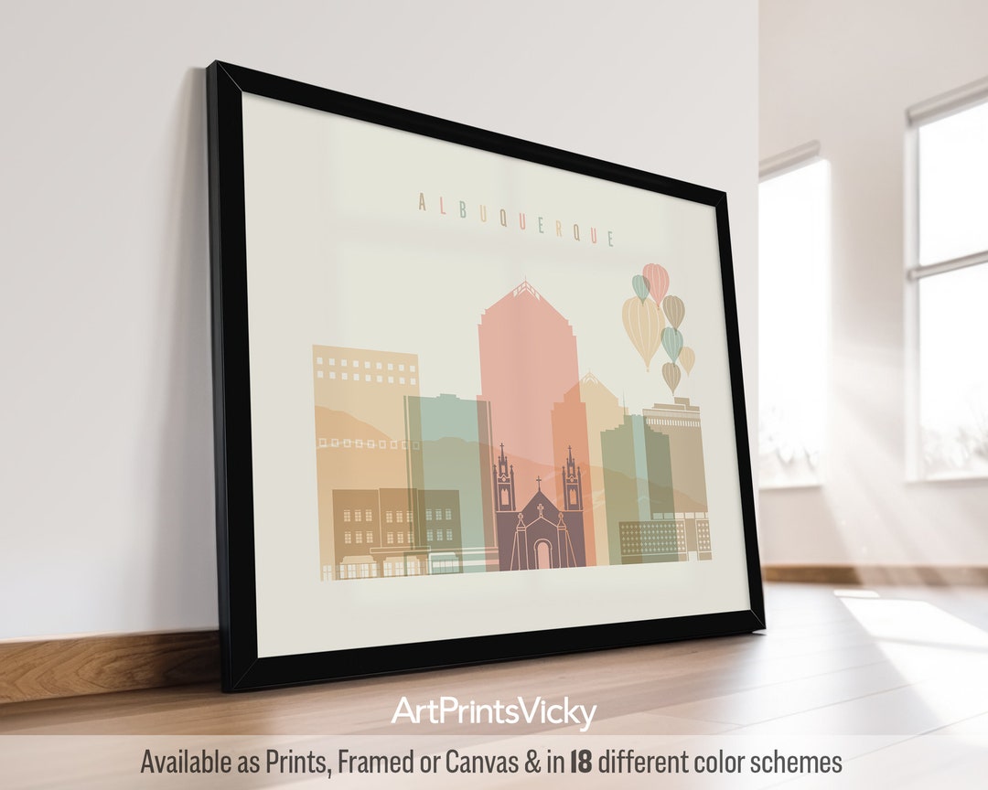 Albuquerque Print, Wall Art Poster, New Mexico Skyline, Travel Art ...