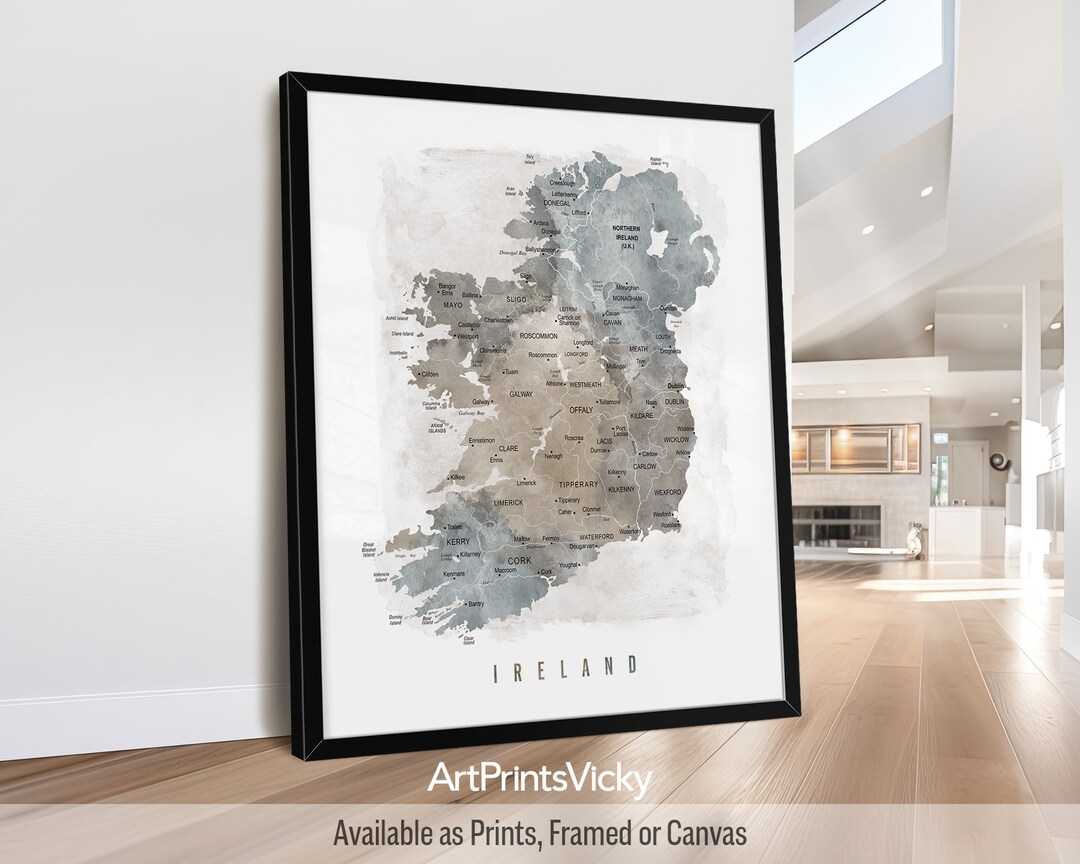 Ireland Map Poster Print , Travel Map Wall Art, Personalised Gifts ...
