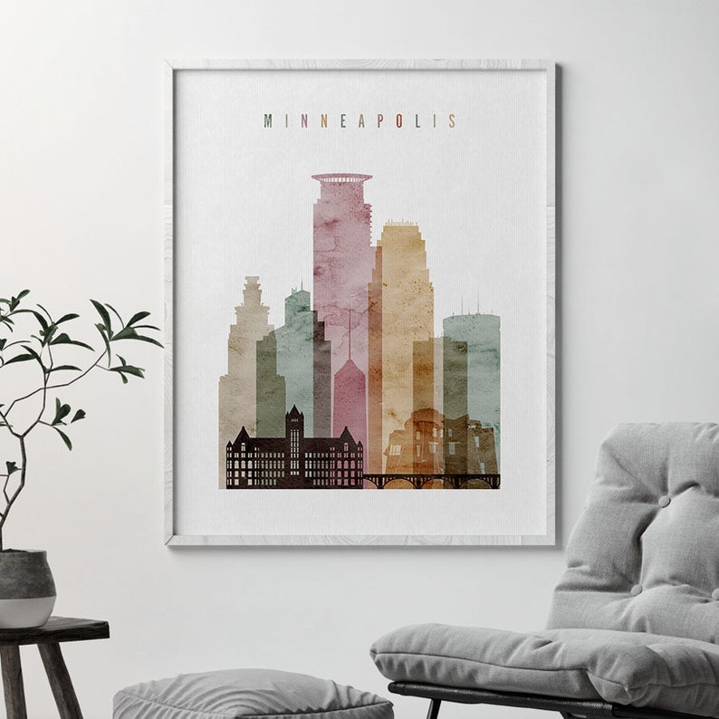 Minneapolis art print Minneapolis skyline watercolor poster | Etsy