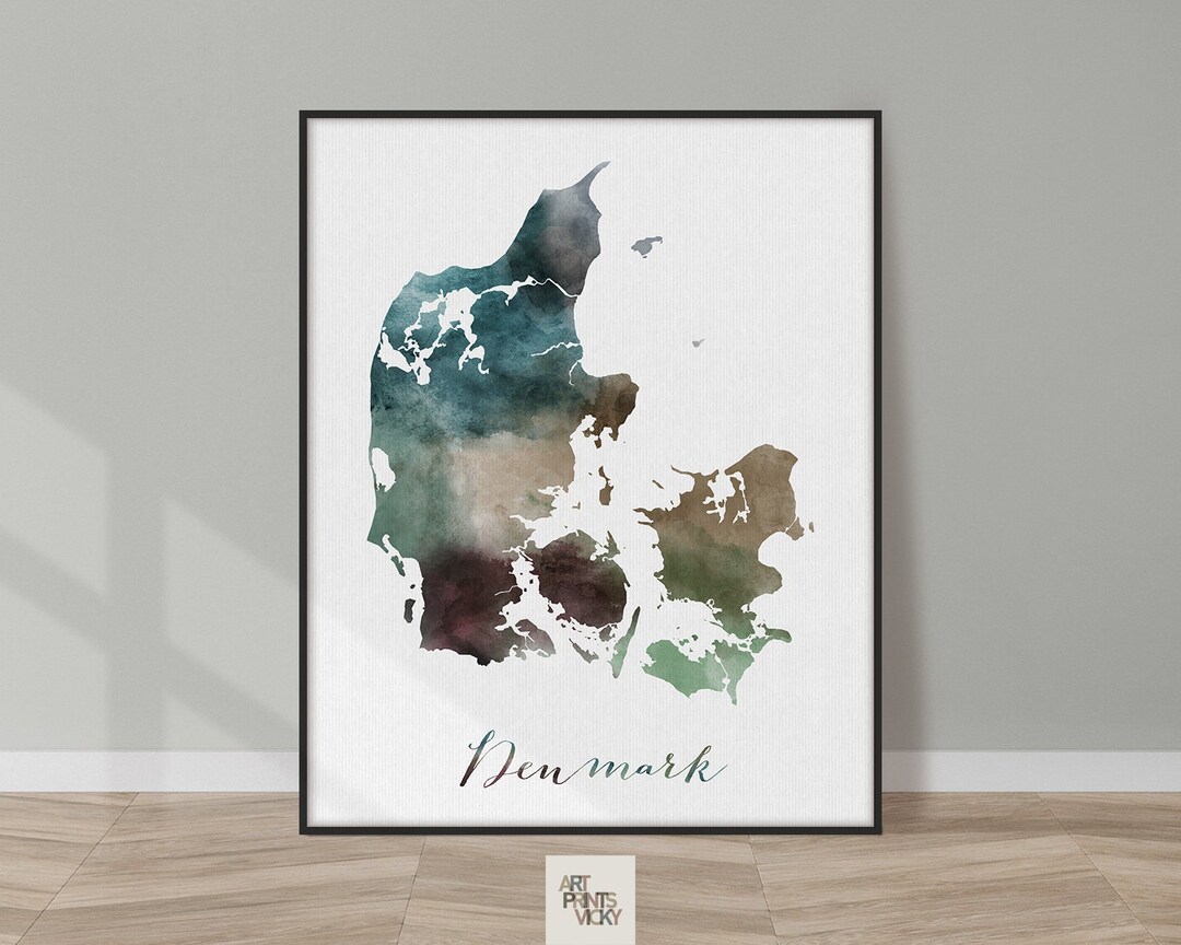Denmark Map Denmark Map Poster Print Denmark Watercolour - Etsy