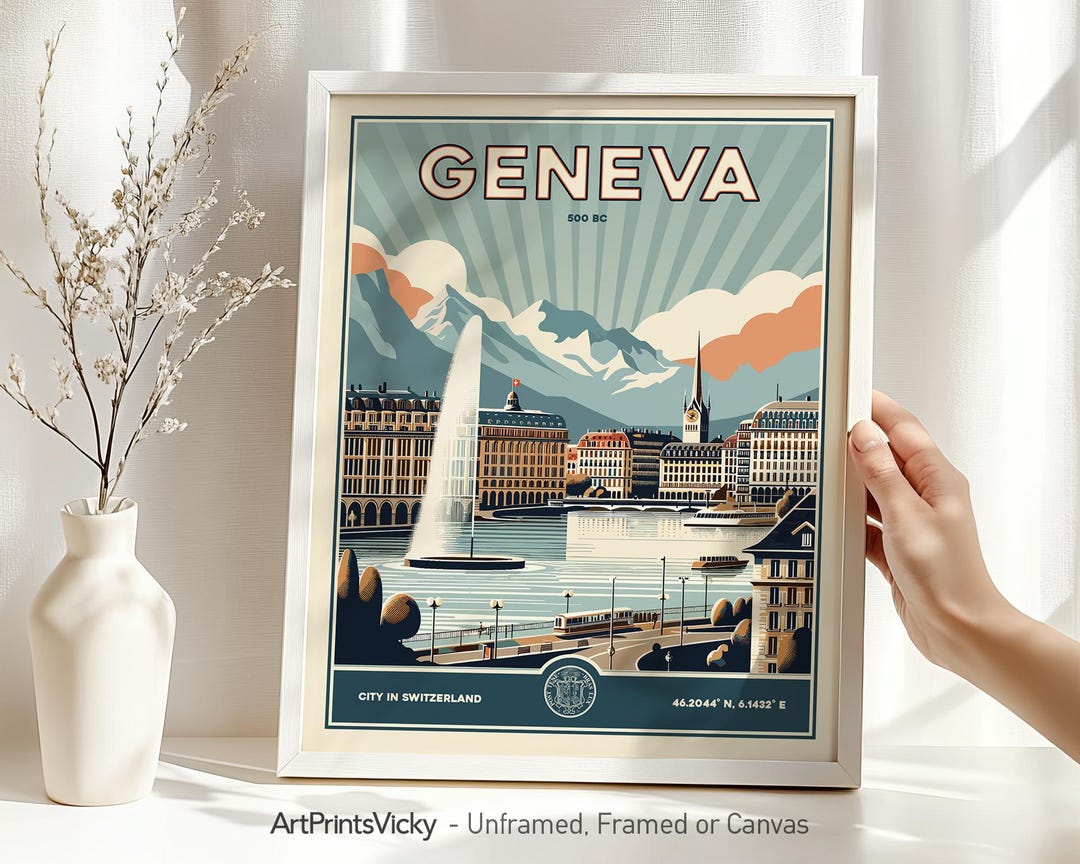 Geneva Poster | Geneva Print Wall Art in Retro Style | Decor for Home ...