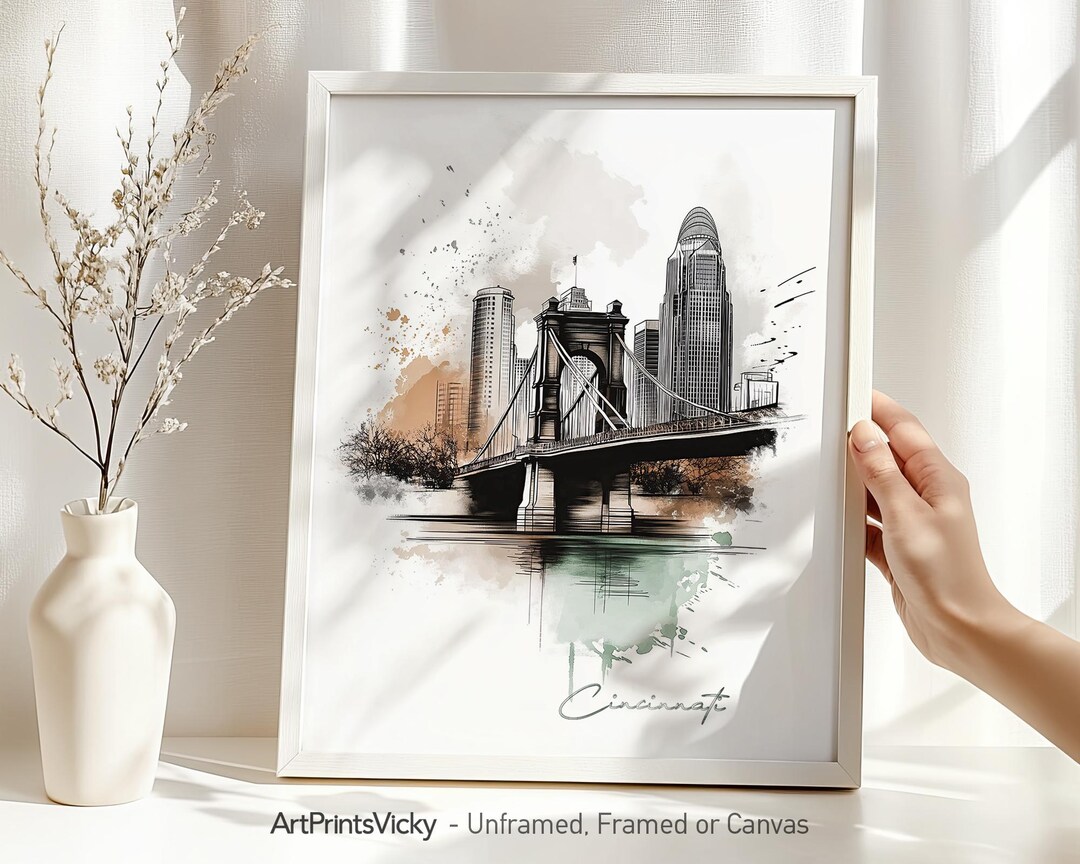 Cincinnati City Wall Art Print, Skyline Poster Drawing, Cincinnati OH ...