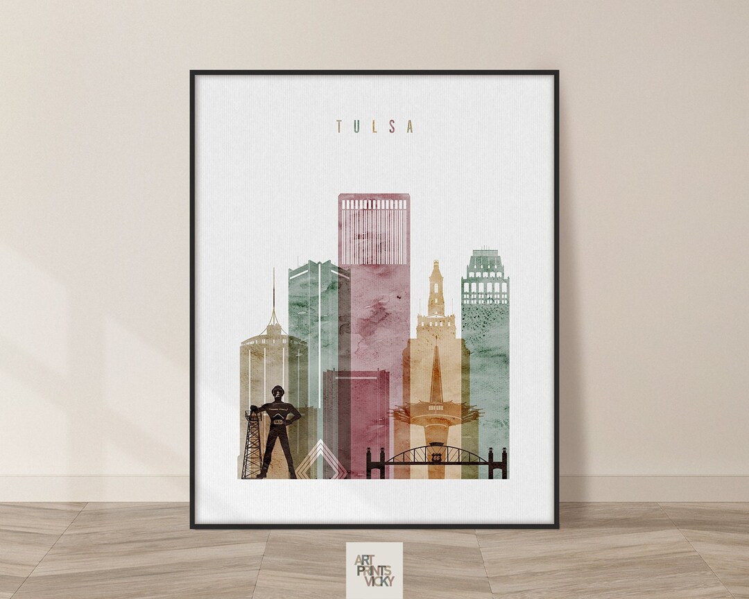 Tulsa Skyline Art Print Watercolour Poster Travel Decor - Etsy