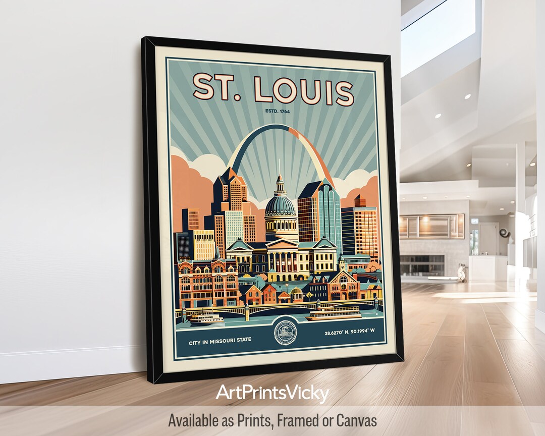 St Louis Print St Louis Poster Skyline Wall Art in Retro Style Travel ...